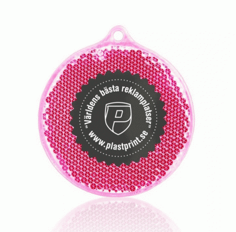 Reflexbricka rund med tryck - se till att ni syns även i mörkret!